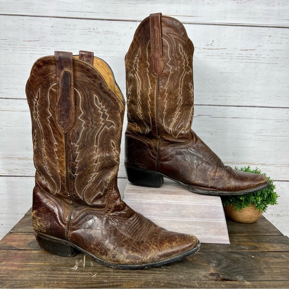 J.B. Dillon | Shoes | Jb Dillon Saddle Brown Embroidered Goat Leather Cowboy Boots Mens Size Ee ...